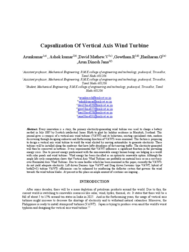 Capsulization of Vertical Axis Wind Turbine | PDF | Wind Turbine | Wind ...