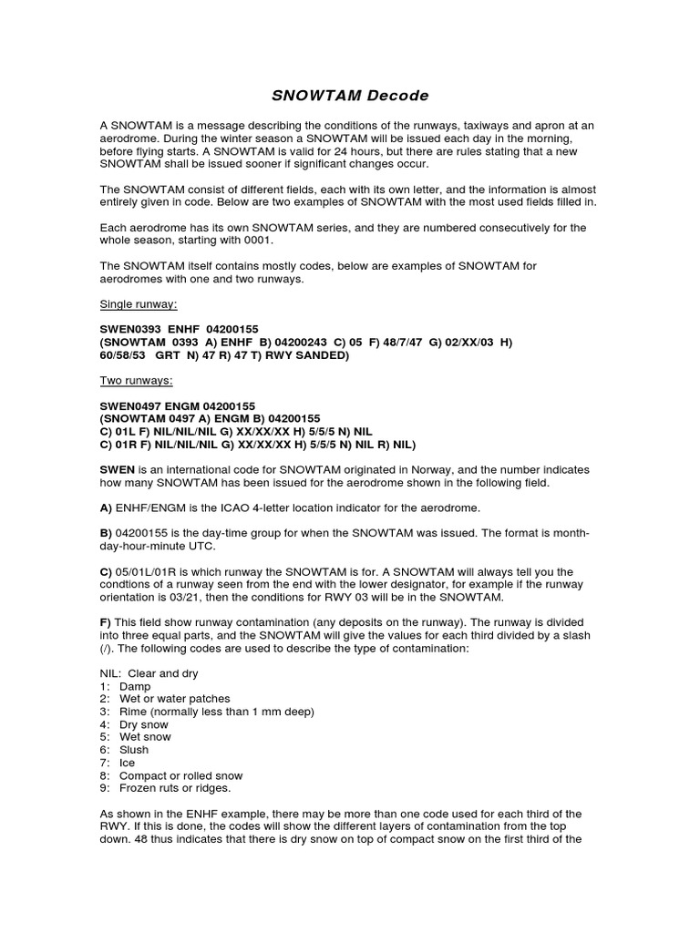 SNOWTAM Guide for Pilots | PDF | Snow | Runway