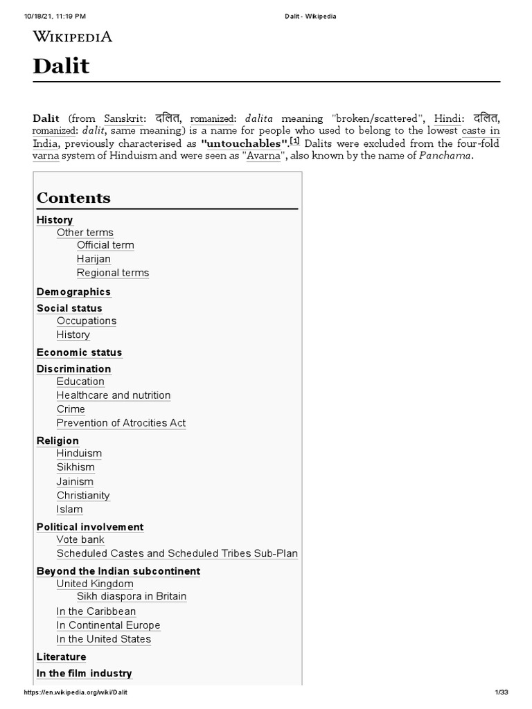 Dalit - Wikipedia | PDF | Dalit