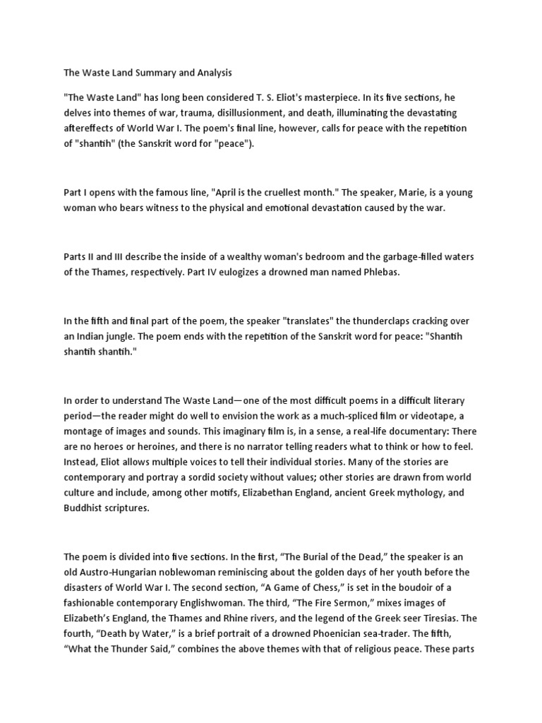 The Waste Land: Summary & Analysis | PDF