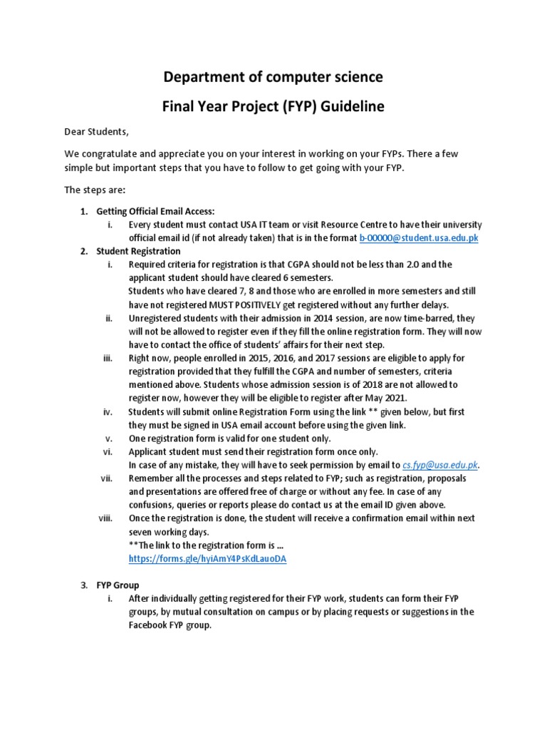 Final Year Project Guidelines for CS Students | PDF | University And ...