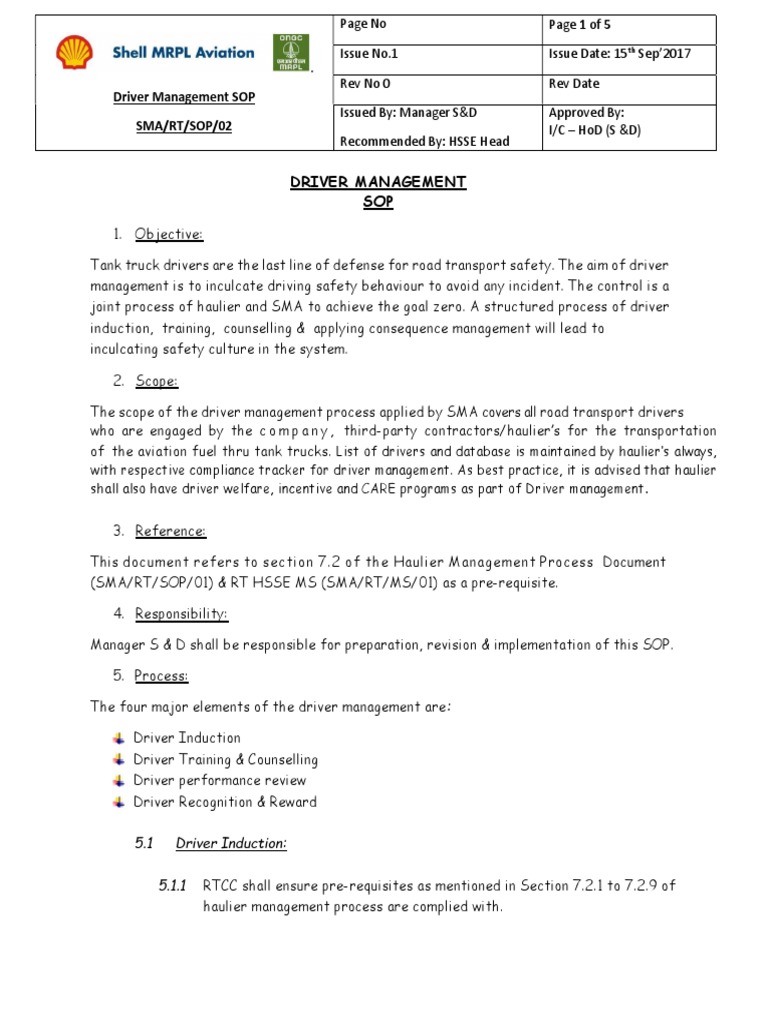 Driver Management SOP | PDF
