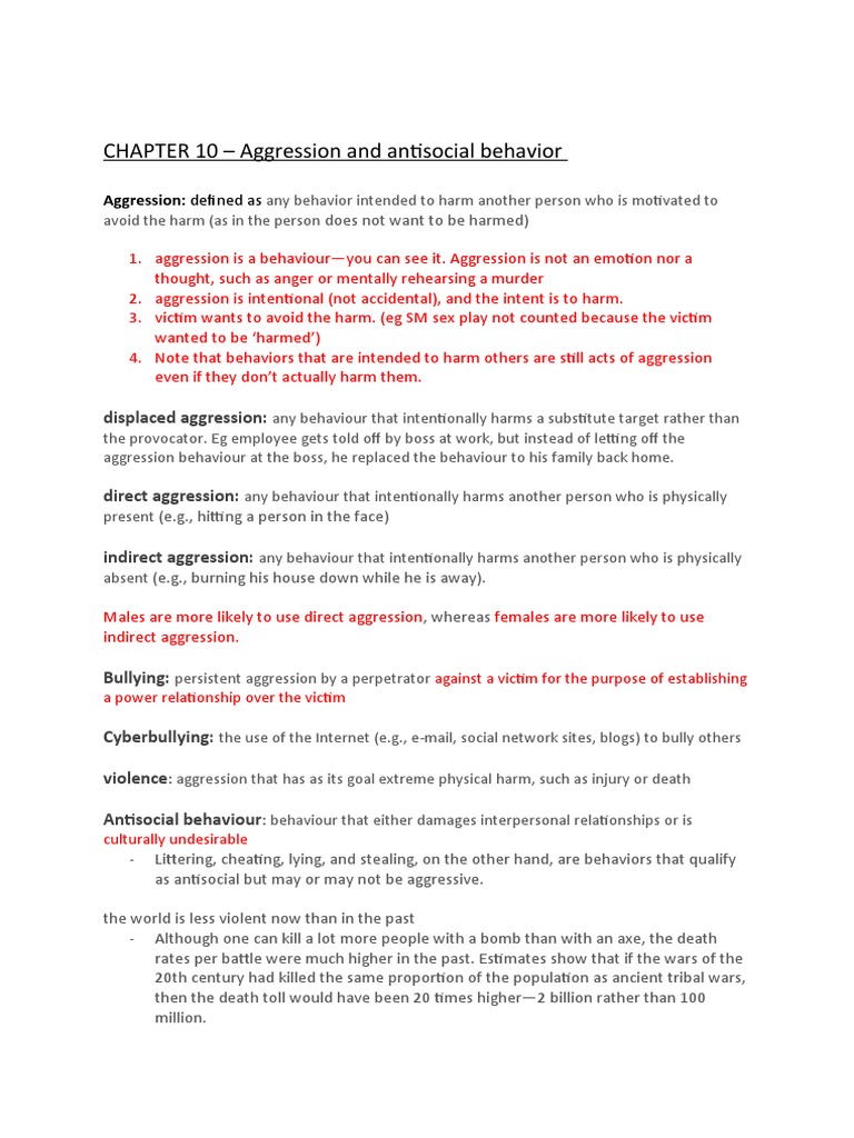 CHAPTER 10 - Aggression and Antisocial Behavior | PDF | Aggression | Violence
