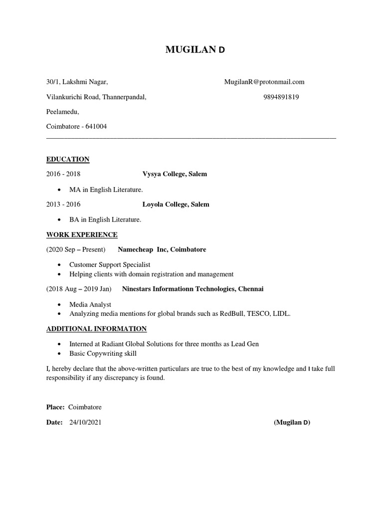 Mugilan - Resume | PDF