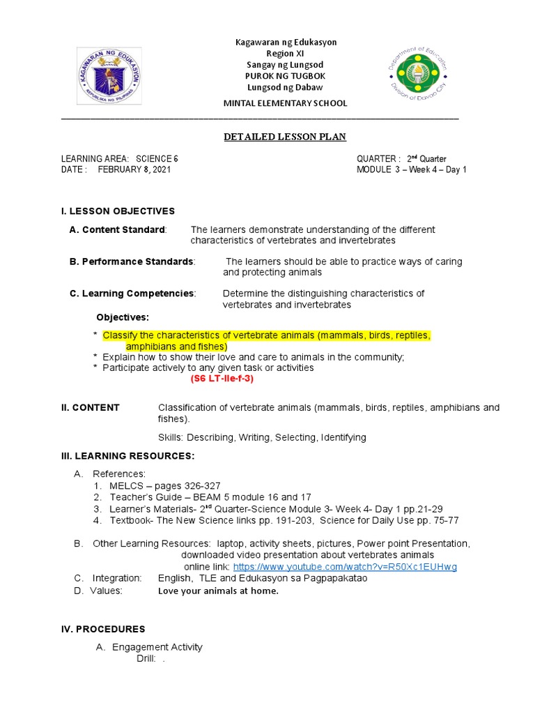 Detailed Lesson Plan: Love Your Animals at Home | PDF | Amphibian ...