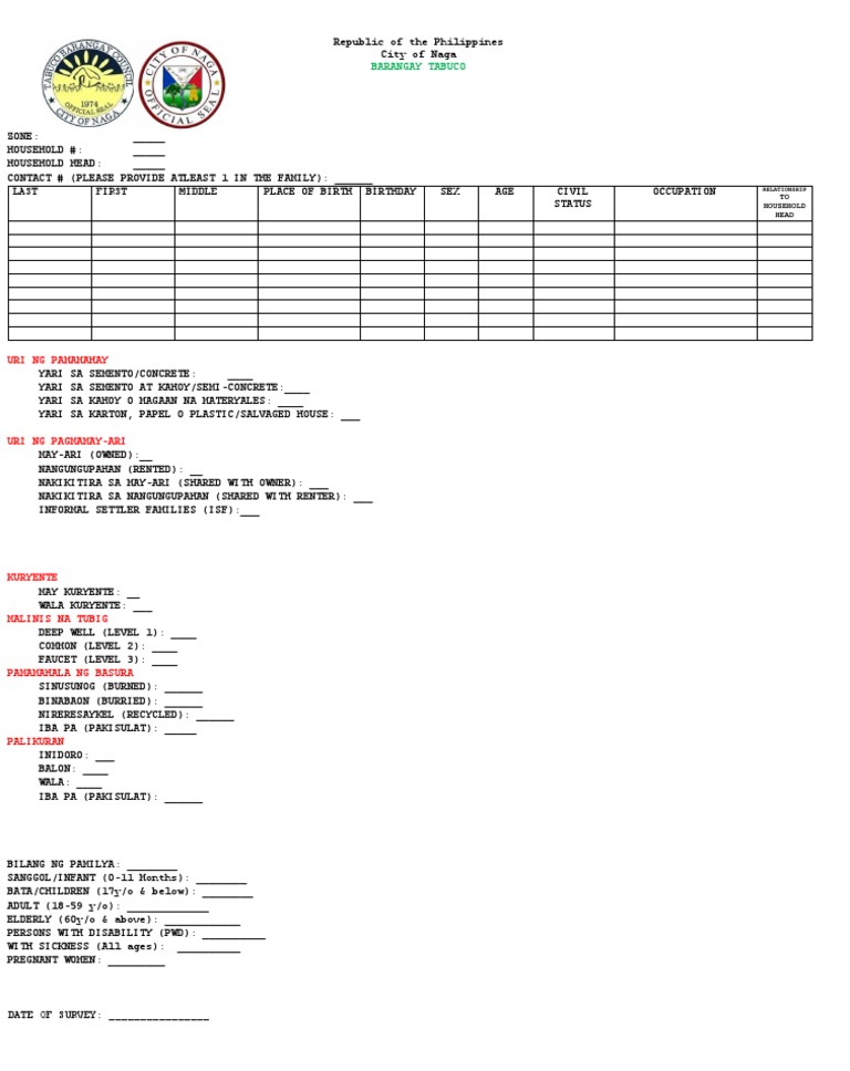 Barangay Questionnaire | PDF
