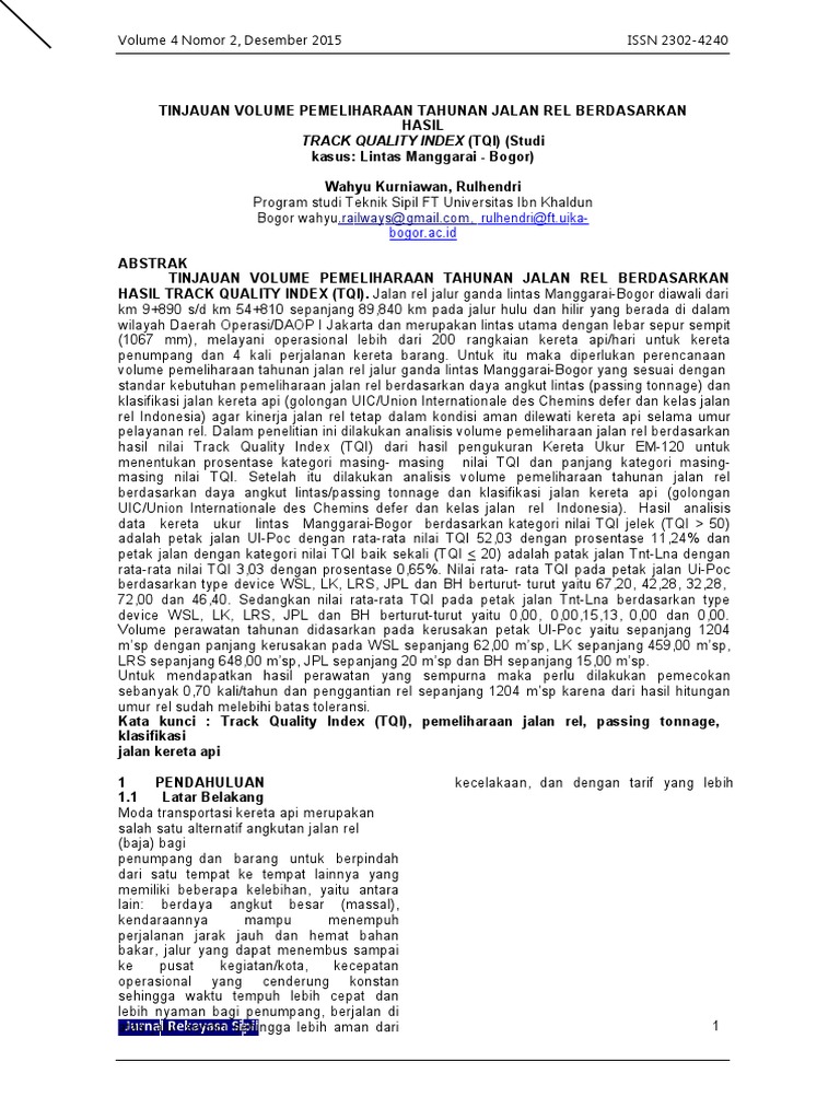 Track Quality Index (Tqi) (Studi: - Ra I L W A Y S at G M Ai L - C O M ...