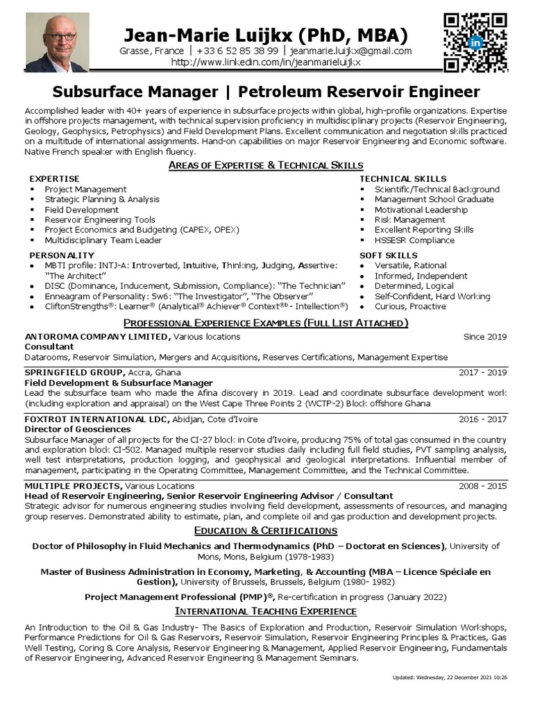 Resume Jean-Marie Luijkx - Subsurface Manager - Petroleum Reservoir ...