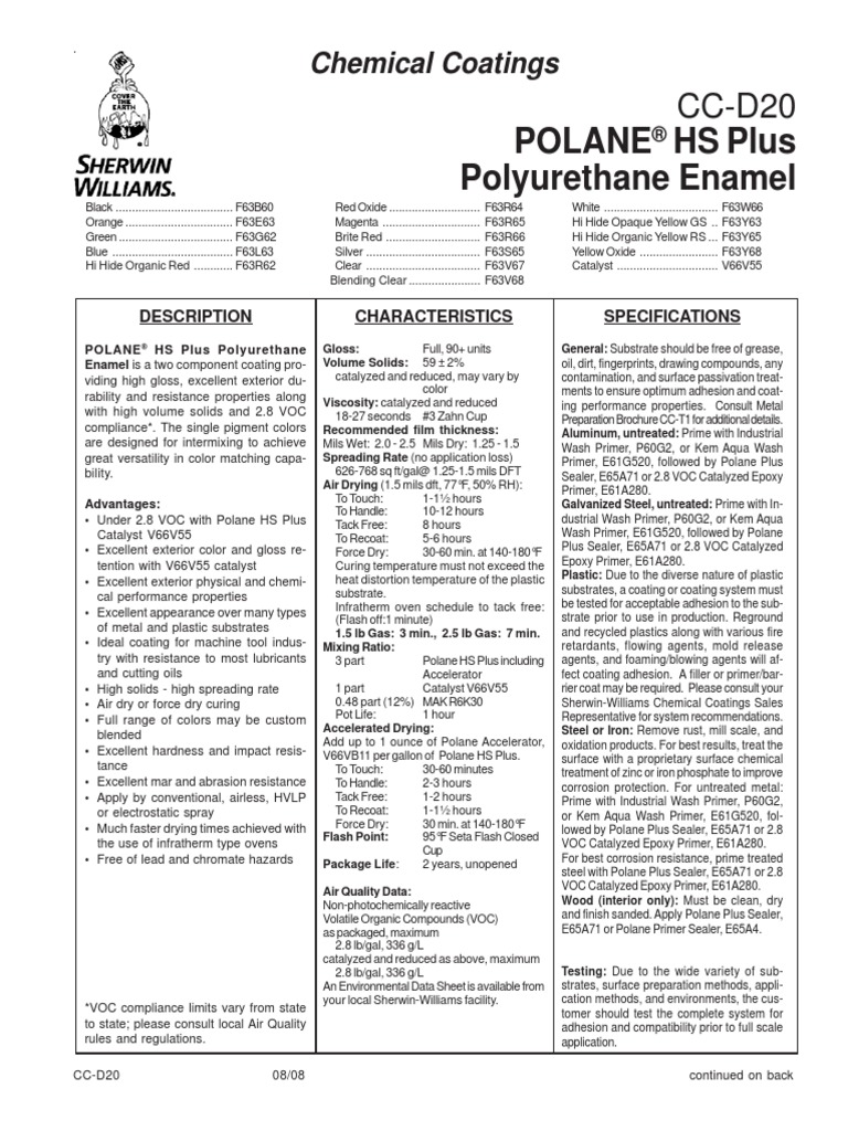 Polane HS Plus Polyurethane Enamel: Chemical Coatings | PDF | Chemistry ...