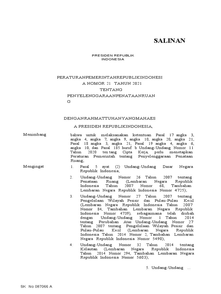 Pp Nomor 21 Tahun 2021 Pdf