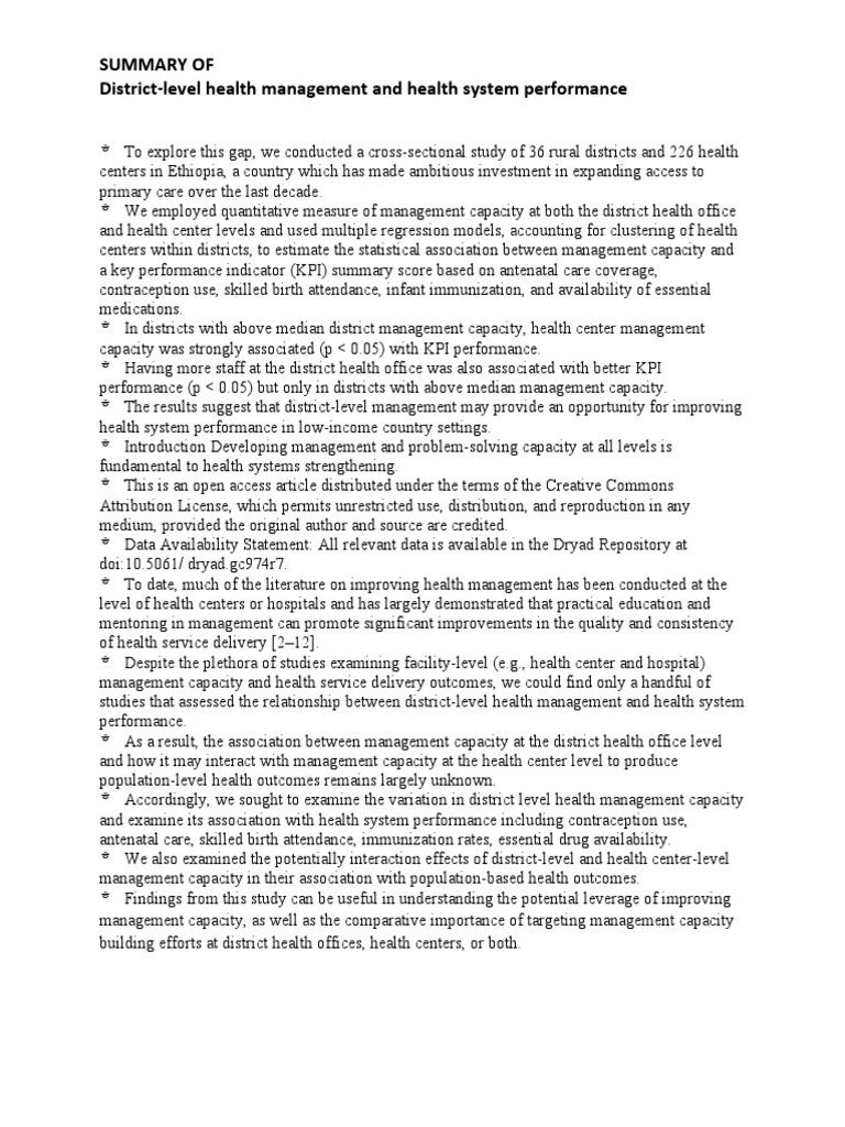 District Health Management Impact | PDF | Health System | Performance ...