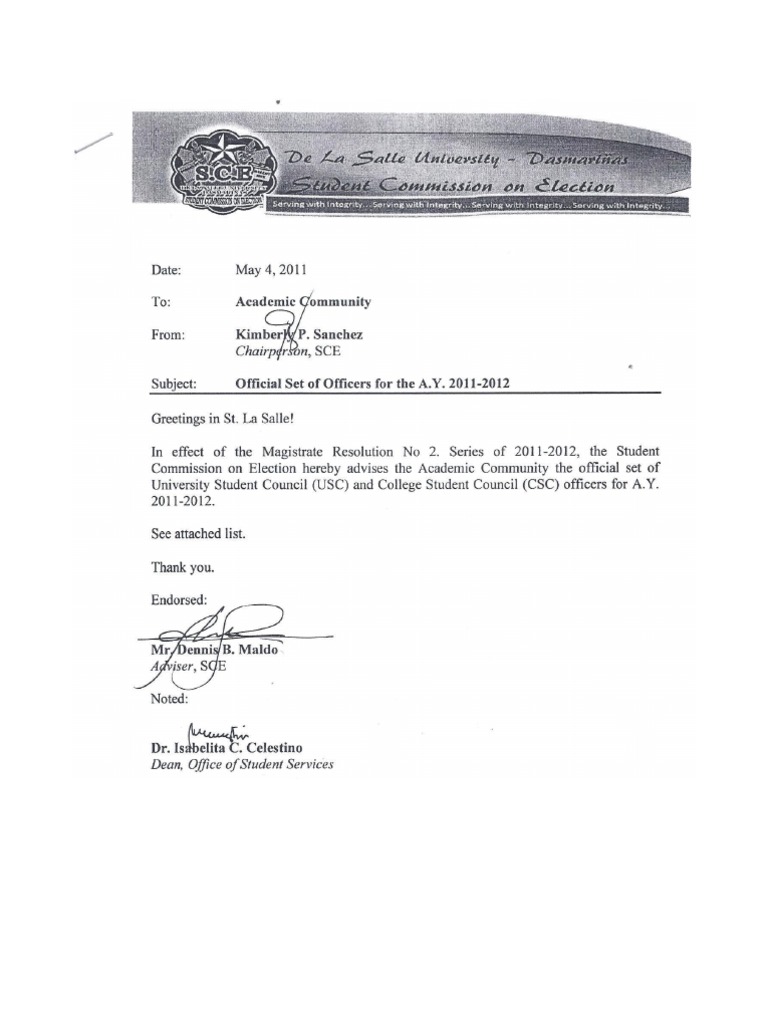 Official Set of Officers For A.Y. 2011-2012 | PDF