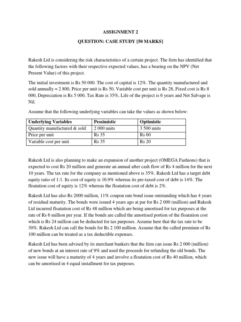 ASSIGNMENT 2 Case Study Question | PDF | Cost Of Capital | Net Present ...