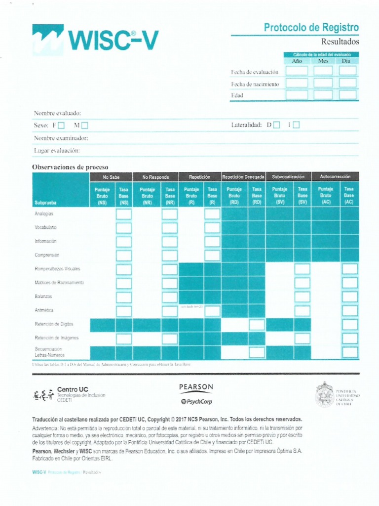 Protocolo de Registro Wisc V | PDF