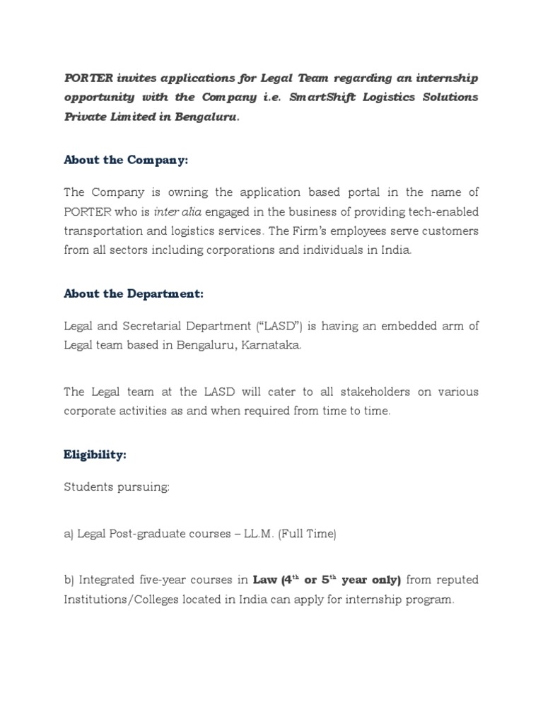 Legal Internship Job Description | PDF | Internship | Job Hunting