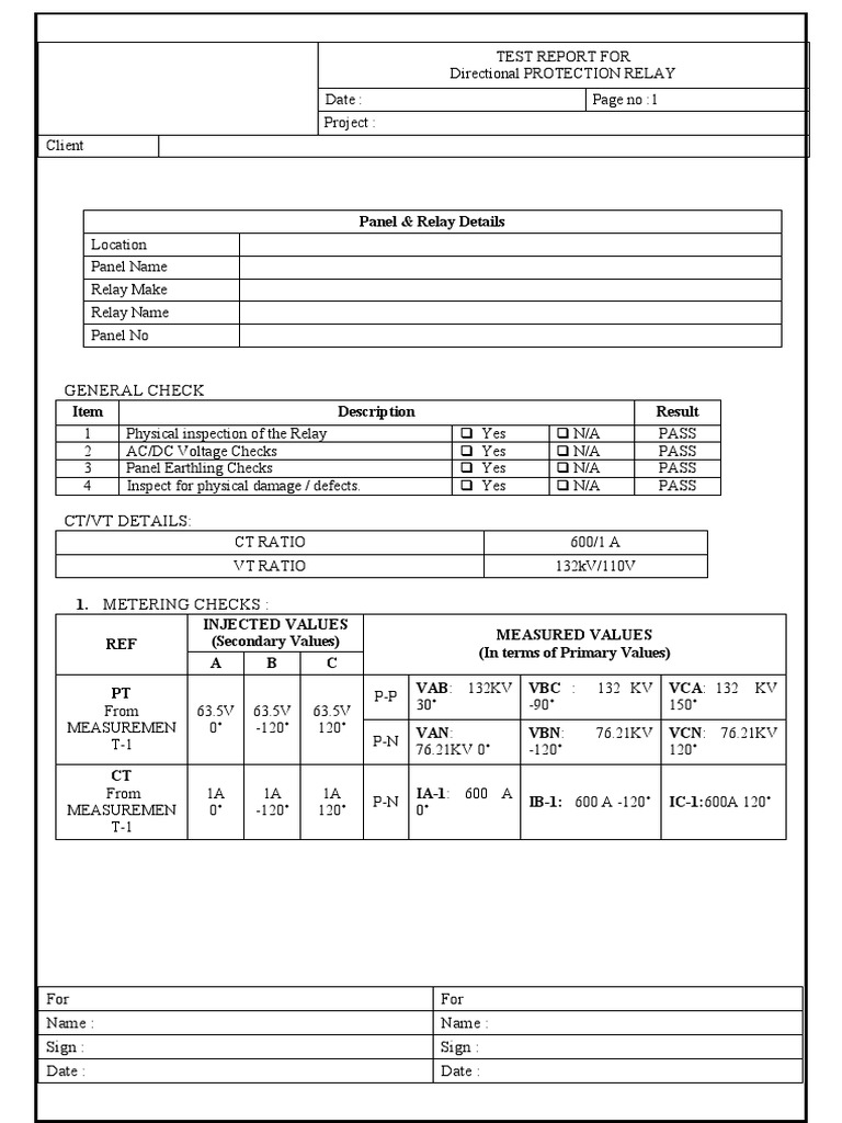 Directional Overcurrent Relay Testing Formate | PDF | Computer ...