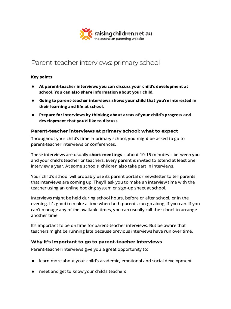 Parent-Teacher Interviews at Primary School: What To Expect | PDF ...