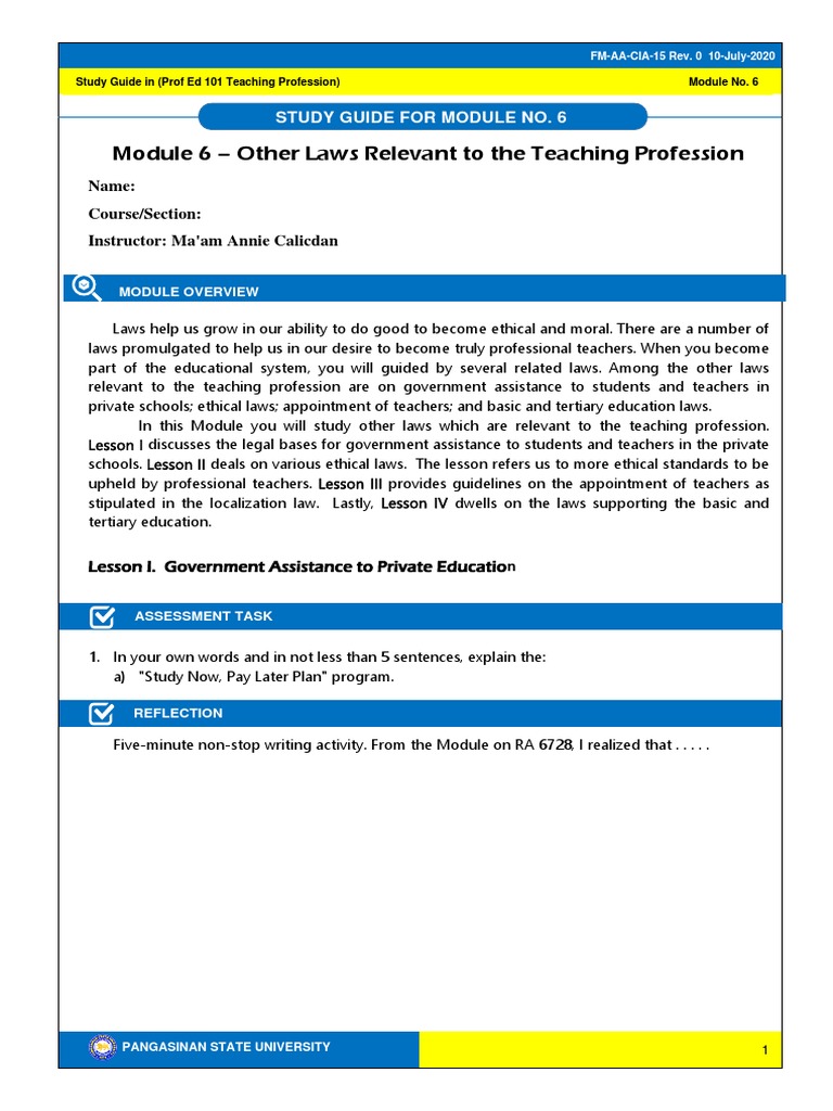 Module 6.answer Sheet | Download Free PDF | Teachers | Profession