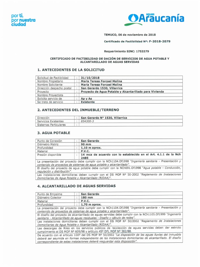Factibilidad Agua Potable y Alcantarillado | PDF