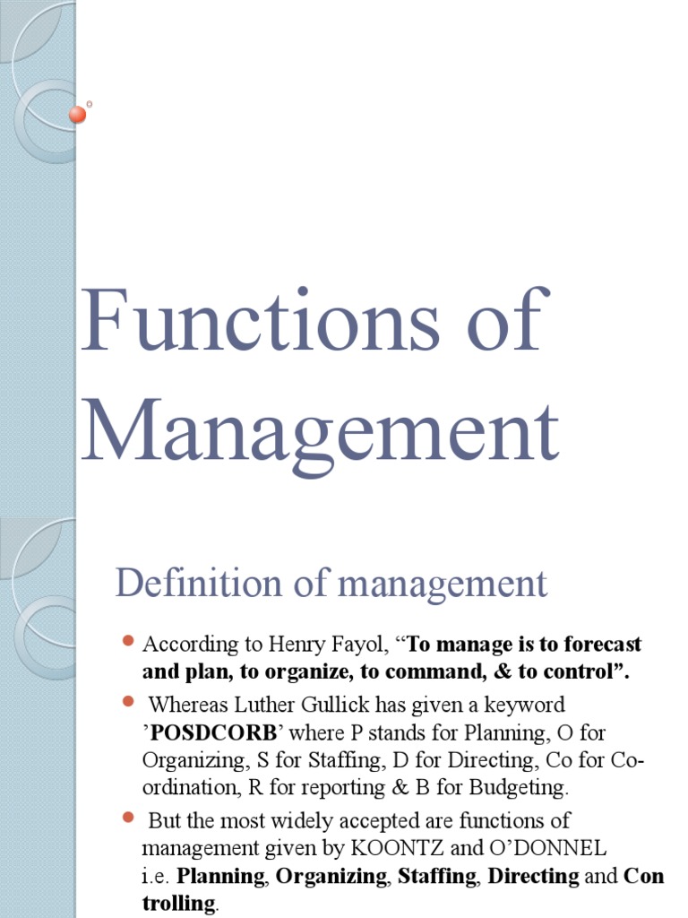 Functions of Management Presentation | PDF | Human Resources | Planning