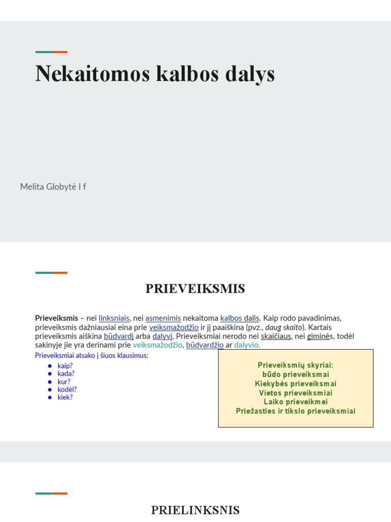 Nekaitomos Kalbos Dalys | PDF