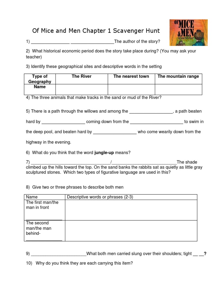 Of Mice and Men Chapter 1 Scavenger Hunt | PDF