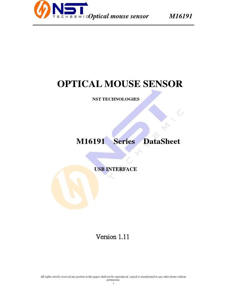 Optical Mouse Sensor: M16191 Series Datasheet | PDF | Electrical ...