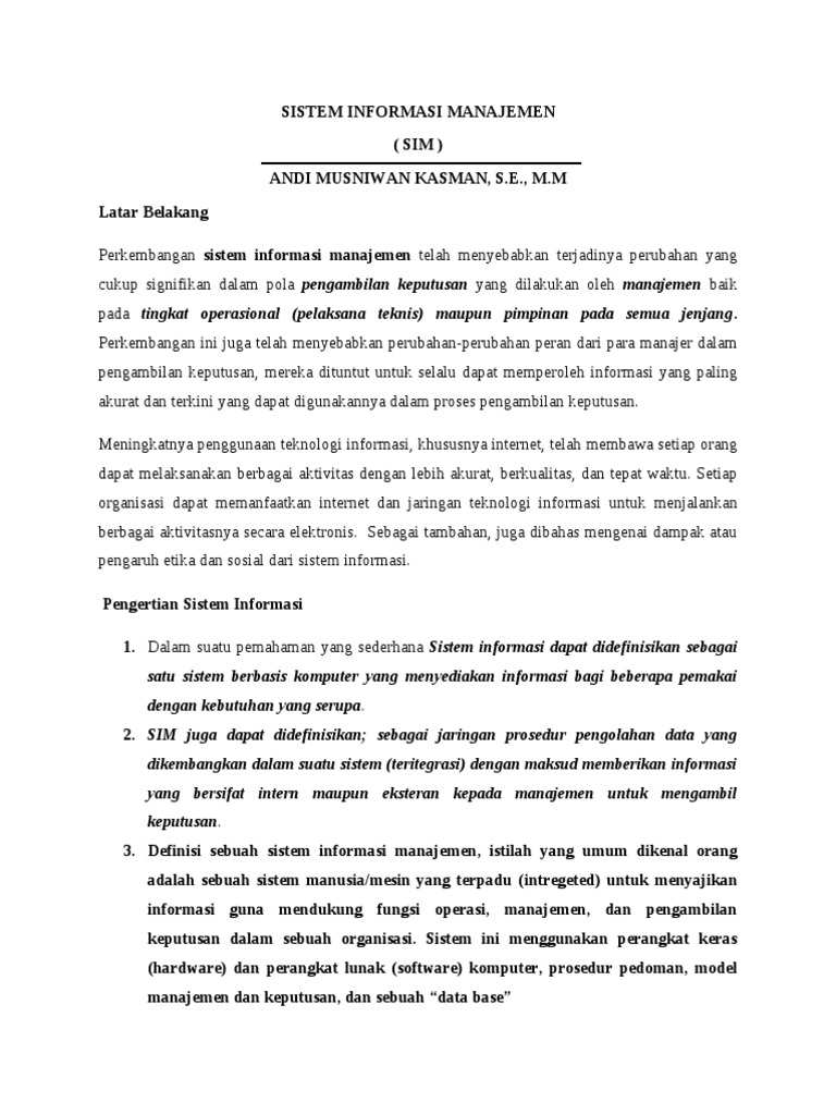 Pengertian dan Perkembangan SIM | PDF | Komputer | Teknologi & Rekayasa