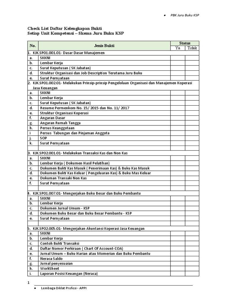 Check List Daftar Kelengkapan Bukti Juru Buku KSP | PDF