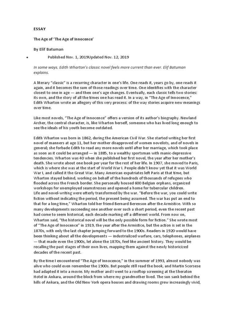 The Age of Innocence With Questions and Text 25 Lines | PDF | The Age ...