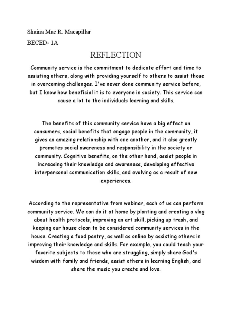 Reflection: Shaina Mae R. Macapillar Beced-1A | PDF | Lifestyle