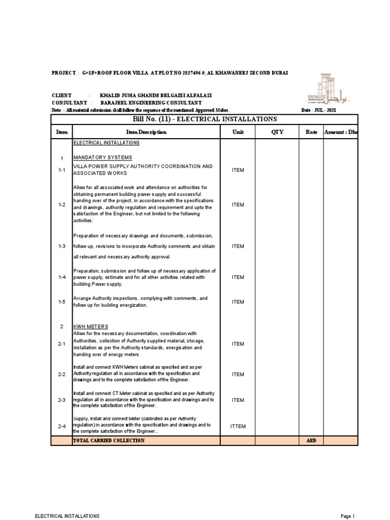 Electrical Boq | PDF | Electrical Wiring | Switch