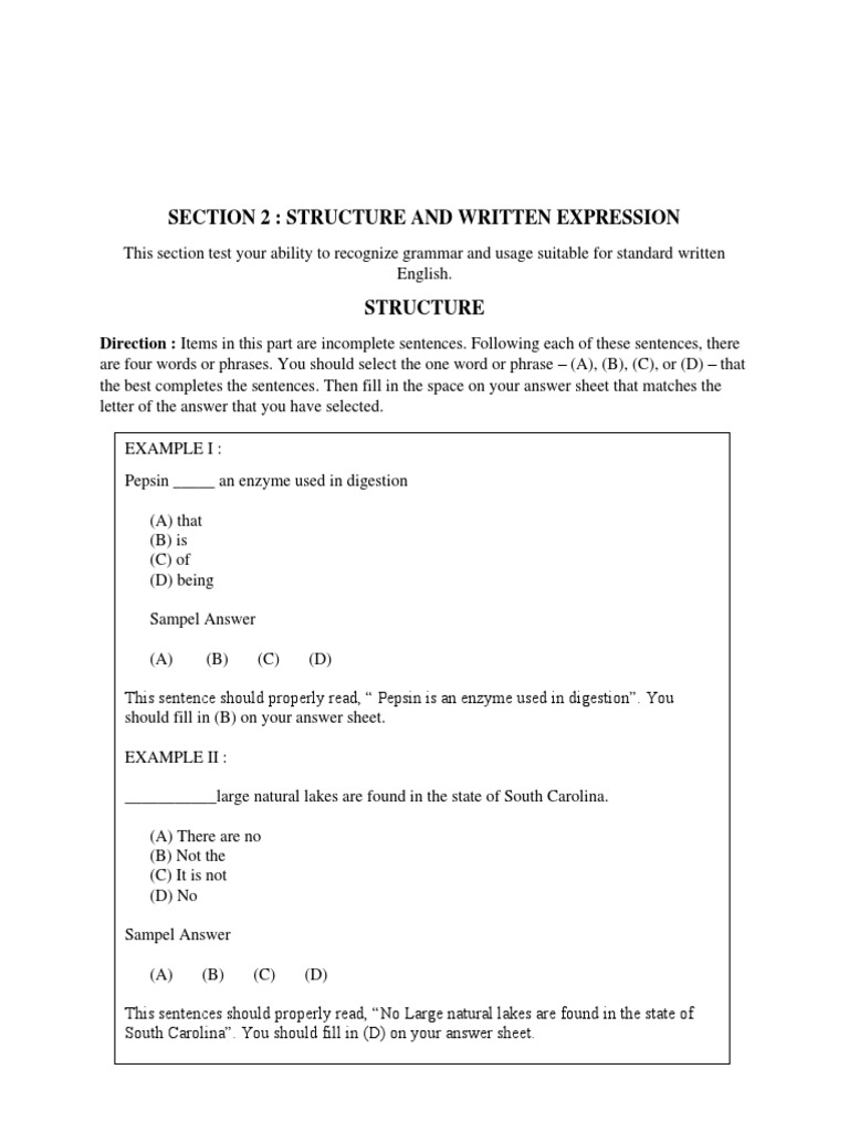 Toefl Structure and Written Expression Test | PDF | Phrase