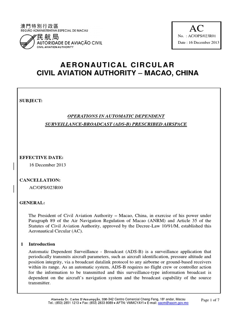 Aeronautical Circular Civil Aviation Authority - Macao, China | PDF ...
