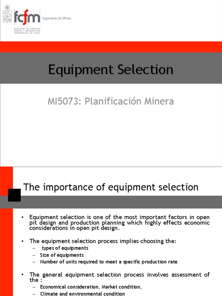 Equipment Selection: MI5073: Planificación Minera | PDF | Matrix ...