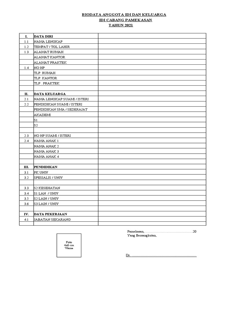 Format Biodata Anggota IDI | PDF
