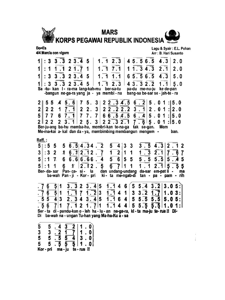 Notasi Lagu Mars Korpri | PDF
