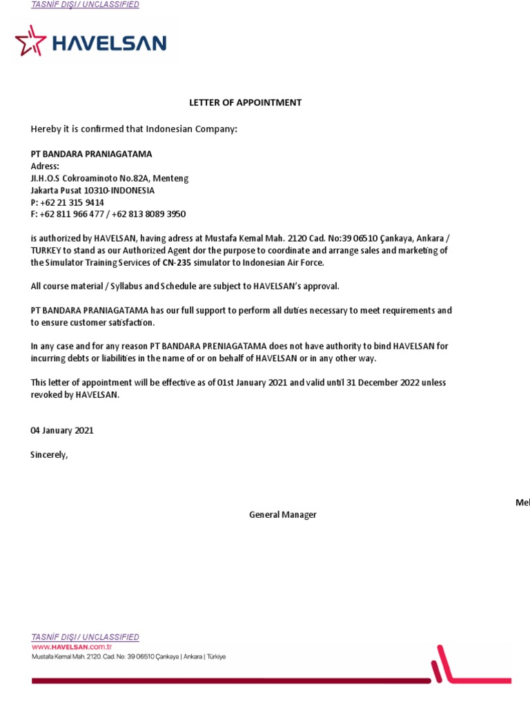 Letter of Appointment PtBandara CN235 | PDF