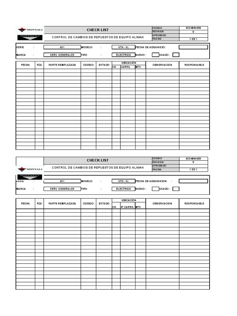 Check List Equipo | PDF | Bienes manufacturados | Ingeniería mecánica