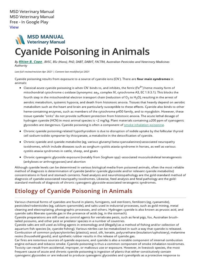 Cyanide Poisoning in Animals: MSD Manual | PDF | Cyanide | Chemistry