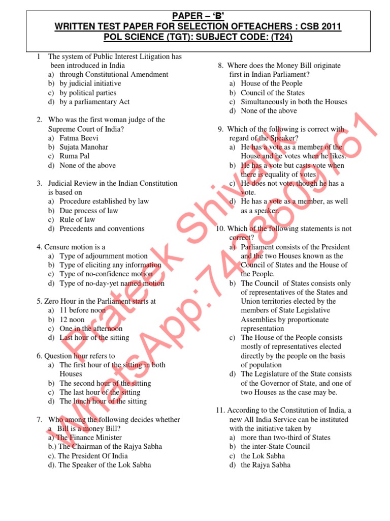 Sample Paper | PDF | Government | Constitutional Law