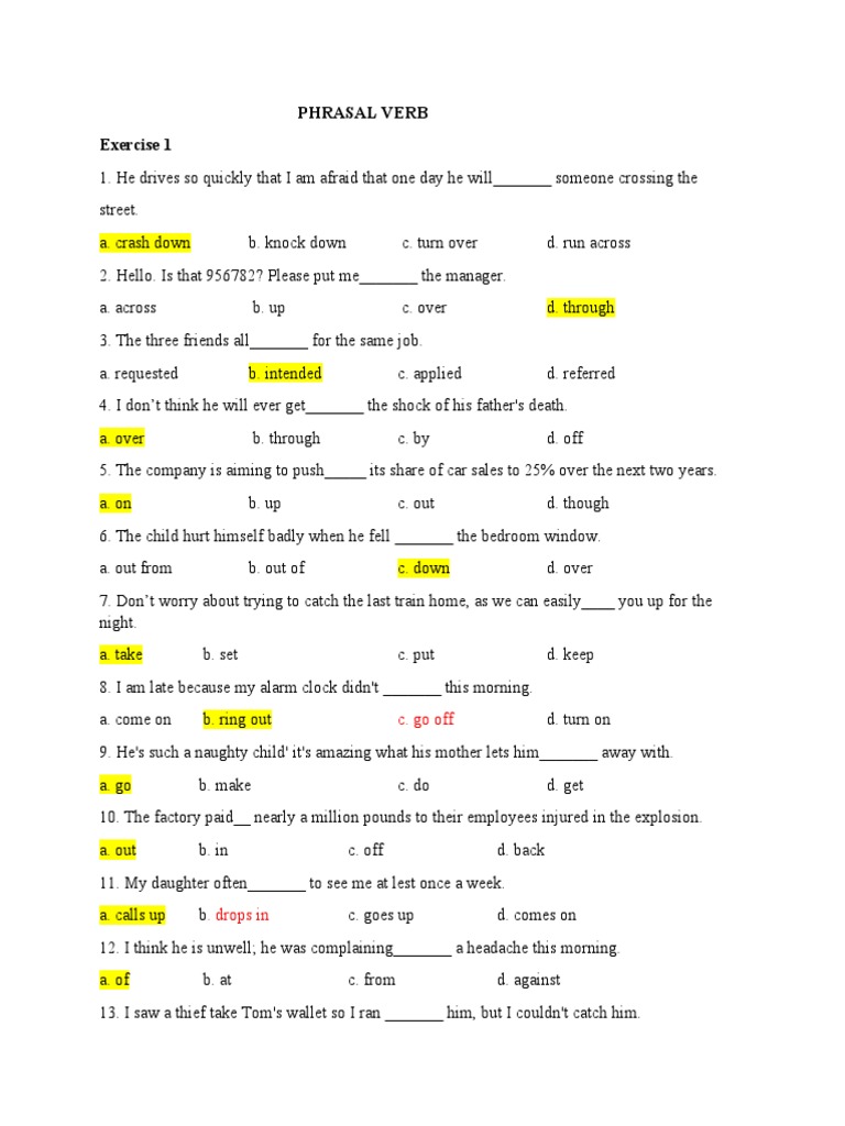 Phrasal Verb Exercise | PDF