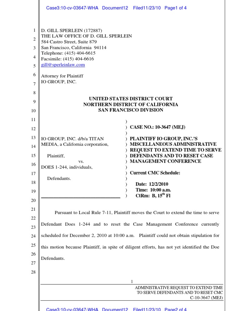 310-Cv-03647-Wha Docket 12 Motion To Extend Time To Serve Defendants ...