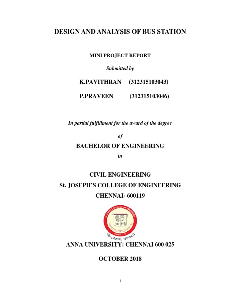 Mini Project Report Pavithran Praveen Bus Station | PDF | Column | Bus