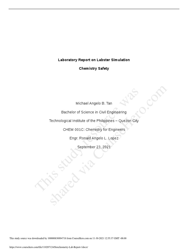 Stoichiometry Lab Report 1 | PDF | Stoichiometry | Mole (Unit)