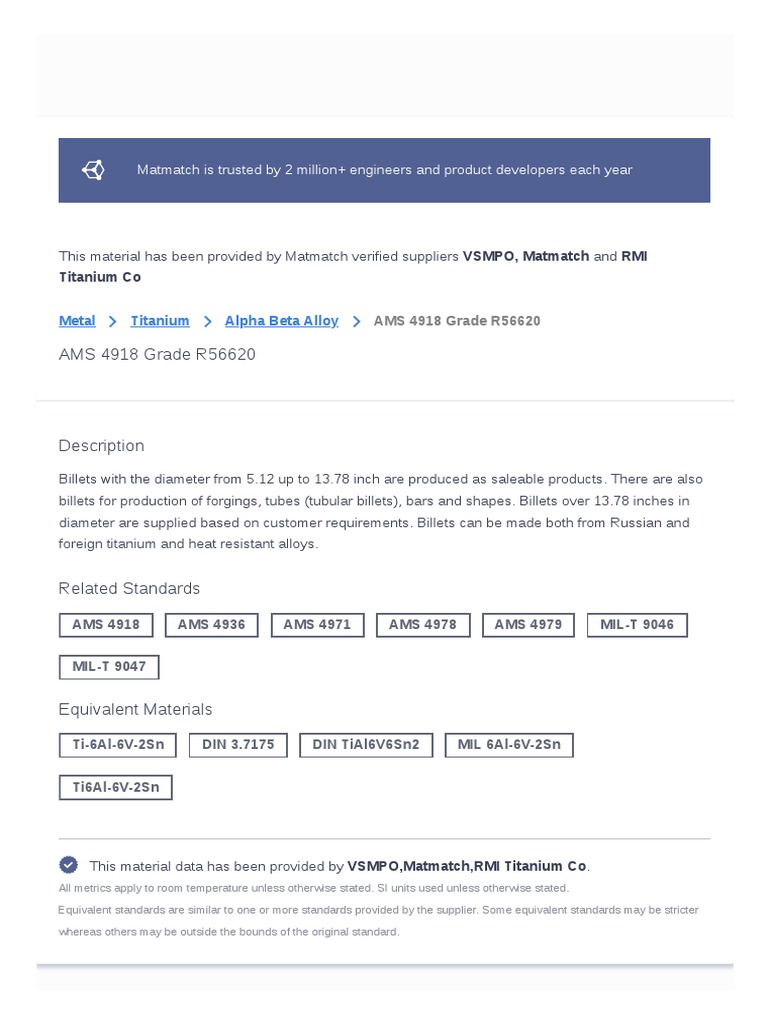AMS 4918 Grade R56620: Matmatch Is Trusted by 2 Million+ Engineers and ...