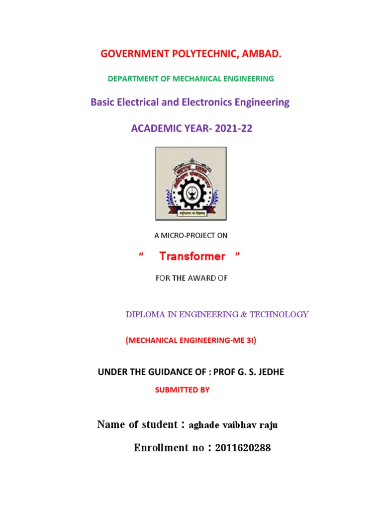 BEE Microproject | PDF | Transformer | Electromagnetic Induction
