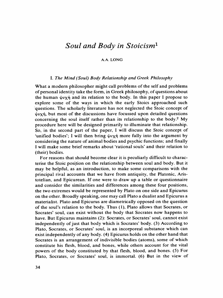 A. A. Long - Soul and Body in Stoicism | PDF | Soul | Stoicism