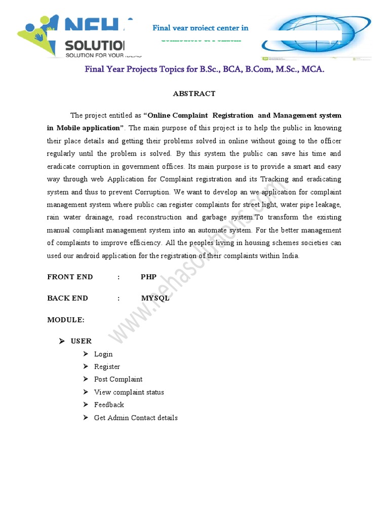 Online Complaint Management System App | PDF | Software Development ...
