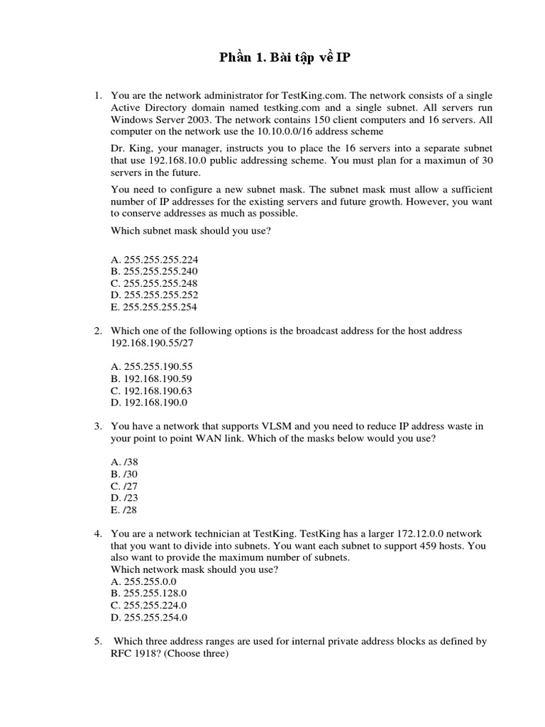 Bai Tap IP - Phan 2 | PDF | Ip Address | Computer Networking